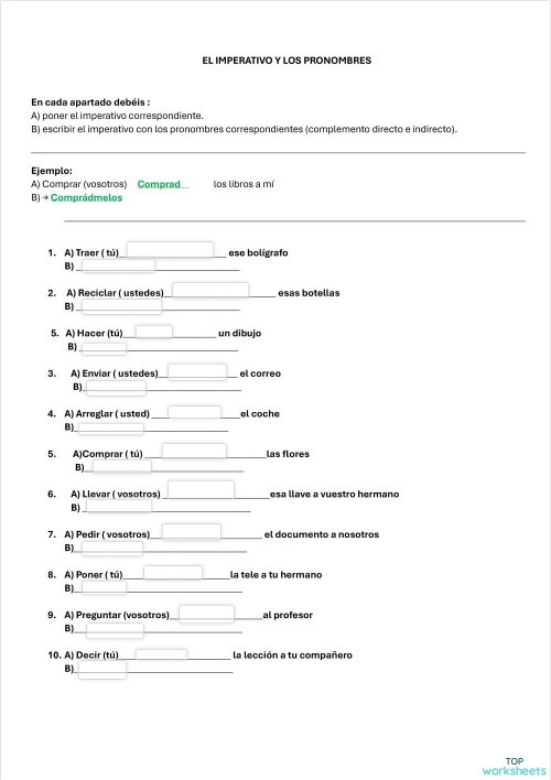 Imperativo: fichas interactivas y ejercicios online | TopWorksheets