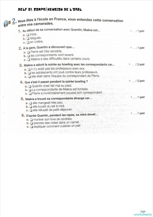 Compréhension de l'oral- Exercice 1 Partie B. Fiche interactive ...