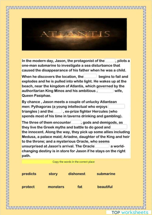 ATLANTIS Season 1 episode 1. Interactive worksheet | TopWorksheets
