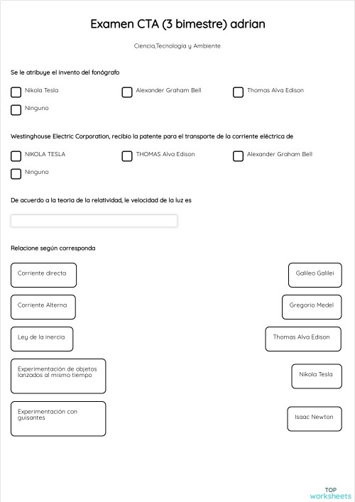 Examen CTA (3 bimestre) adrian. Ficha interactiva | TopWorksheets