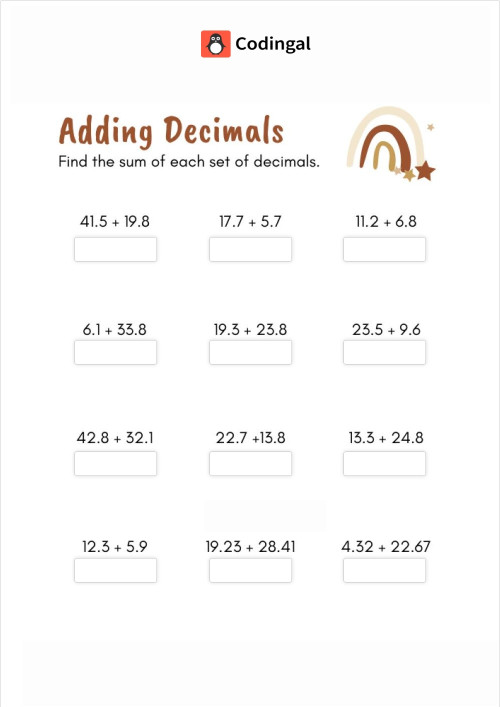 M_G05T02_WC05_Adding Decimals. Interactive worksheet | TopWorksheets