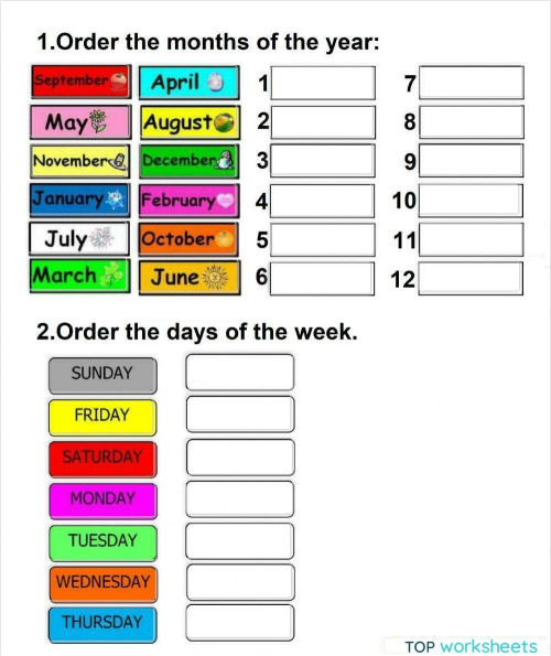 EN3-U0-Days-Months. Interactive worksheet | TopWorksheets