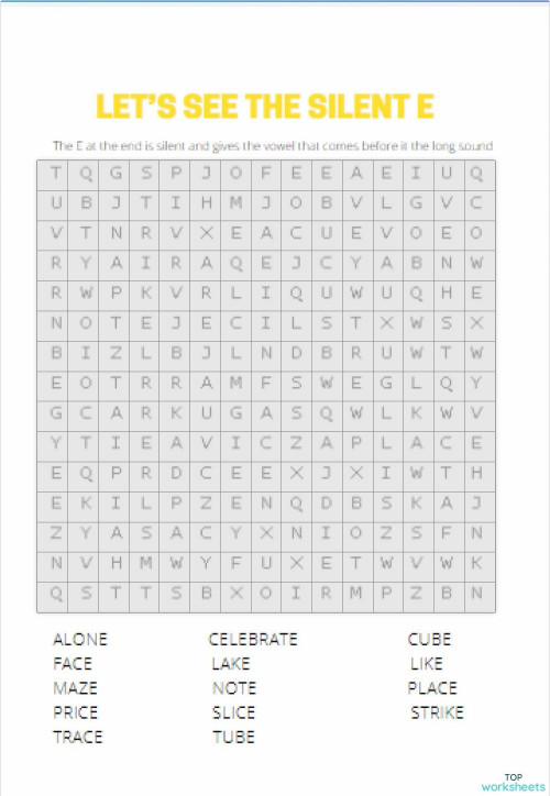 The Silent E Puzzle - Beginner's Class. Interactive worksheet ...