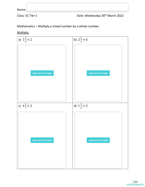 MULTIPLY MIXED NUMBER BY A WHOLE NUMBER. Interactive worksheet ...