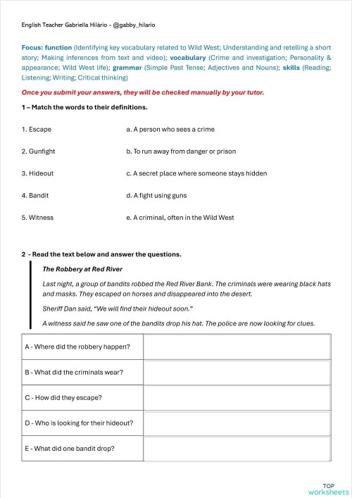 VOCABULARY - Wild West. Interactive worksheet | TopWorksheets