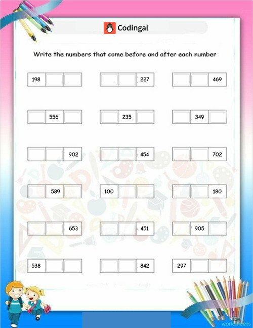 M_G02M03L12_WA01_Before After and Between upto 999. Interactive worksheet | TopWorksheets