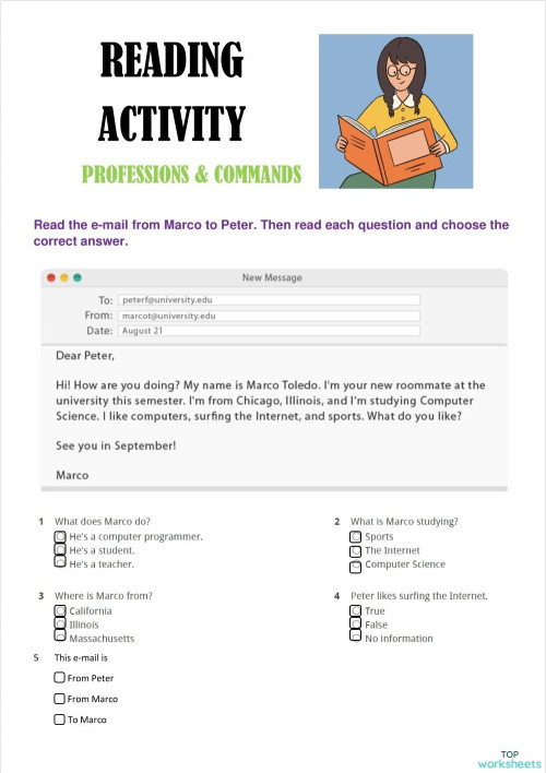 READING ACTIVITY - PROFESSIONS & COMMANDS. Ficha interactiva ...