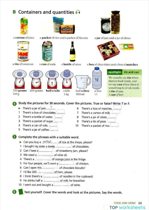 FOOD CONTAINERS 2. Interactive worksheet | TopWorksheets