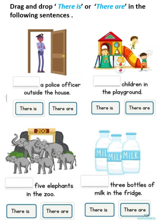 Drag and drop There is /There are. Interactive worksheet | TopWorksheets