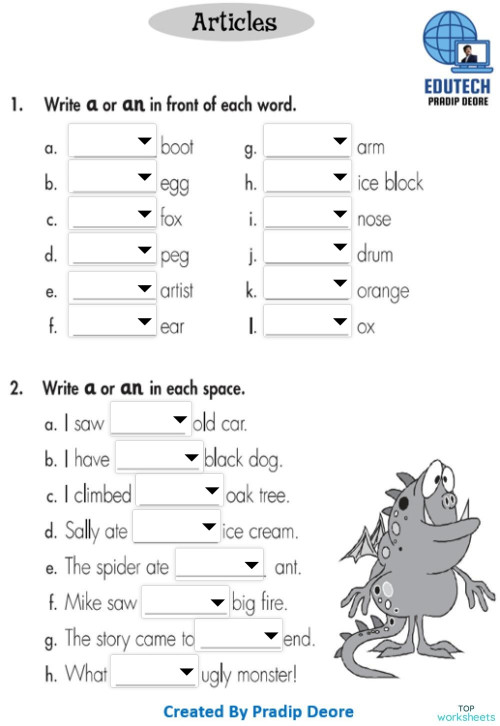 Articles Worksheet. Interactive worksheet | TopWorksheets