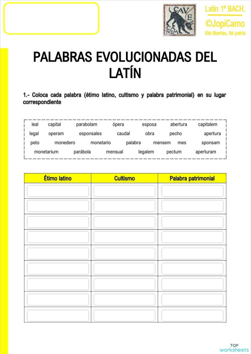 Latín: fichas interactivas y ejercicios online | TopWorksheets