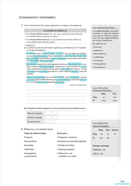 Articulos Definidos E Indefinidos Ficha Interactiva Topworksheets ...