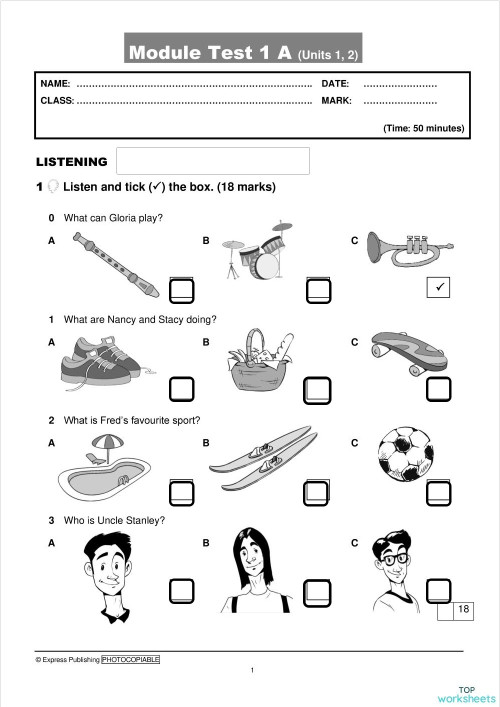 Smiles 3 Module 1 Test. Interactive worksheet | TopWorksheets