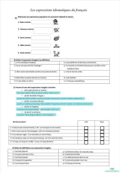 Expressions idiomatiques. Fiche interactive | TopWorksheets
