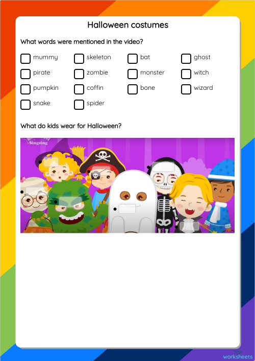 Halloween costumes. Interactive worksheet | TopWorksheets
