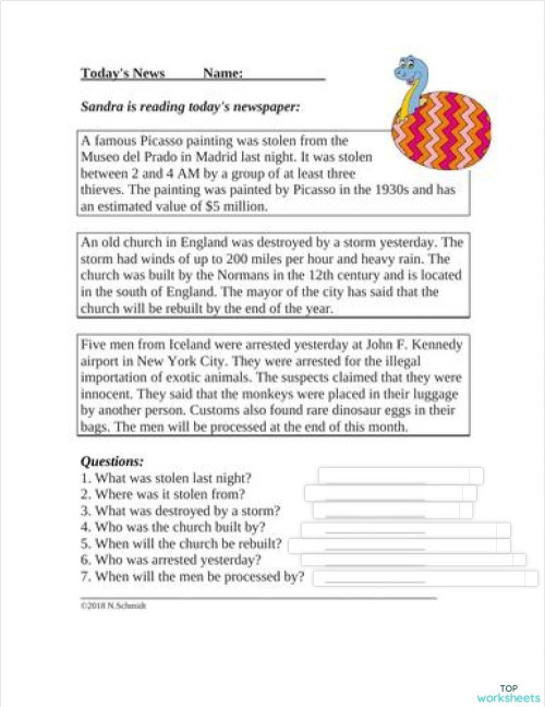 Read and answer. Interactive worksheet | TopWorksheets