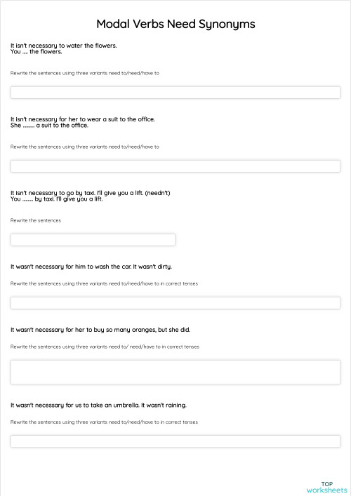 Modal Verbs Need Synonyms. Interactive worksheet | TopWorksheets