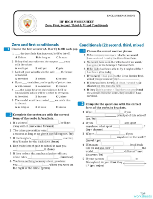 III° Grade 0, 1, 2, 3 & Mixed Conditionals Revision. Interactive worksheet | TopWorksheets