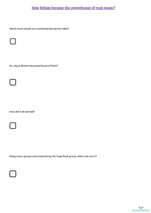 Britain as the powerhouse of rock music. Interactive worksheet ...