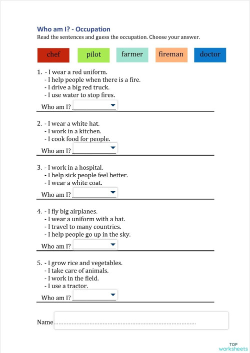 who am I occupation. Interactive worksheet | TopWorksheets