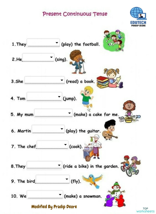 Present Continuous Tense. Interactive worksheet | TopWorksheets