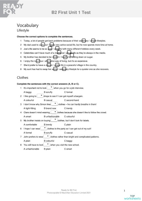 FCC- TEST UNIT 1. Interactive worksheet | TopWorksheets