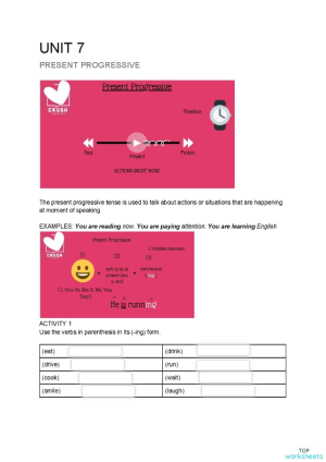 CRUSH DIGITAL WORKBOOK A1 PRESENT PROGRESSIVE. Interactive worksheet ...