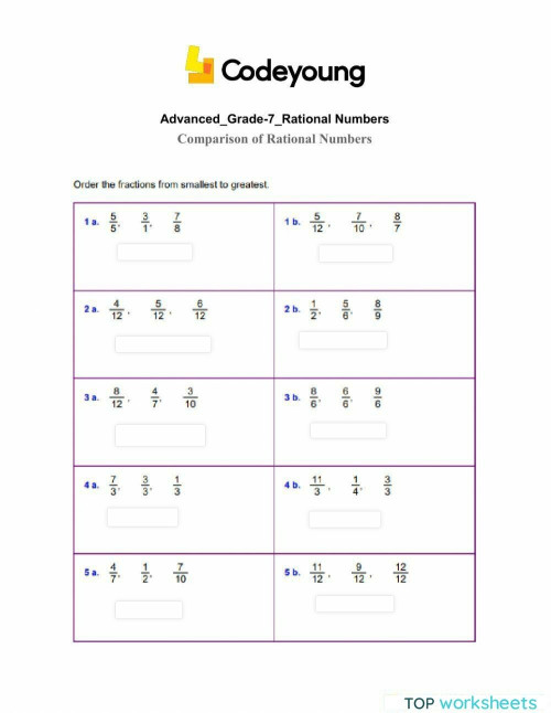 Comparison of Rational Numbers Advanced. Interactive worksheet | TopWorksheets