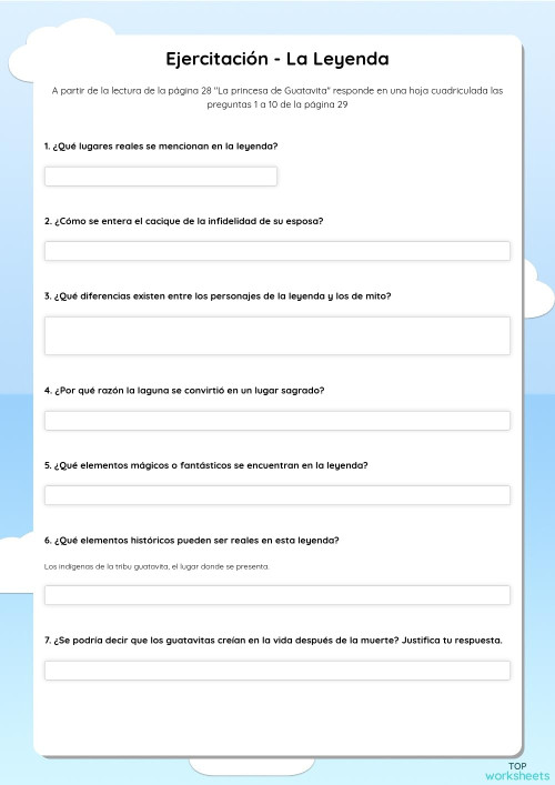 Ejercitación - La Leyenda. Ficha interactiva | TopWorksheets