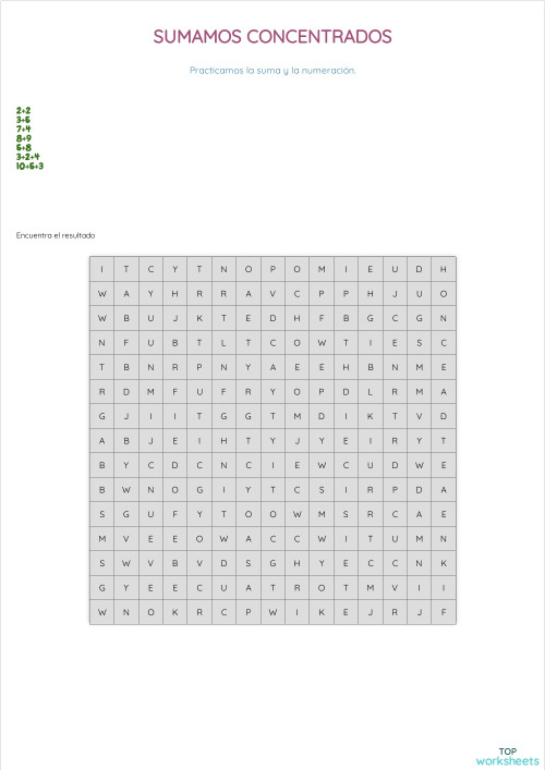 Sumas: fichas interactivas y ejercicios online | TopWorksheets