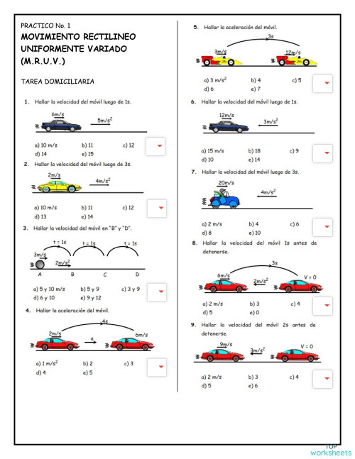 MOVIMIENTO RECTILINEO UNIFORMEMENTE VARIADO_1. Ficha interactiva | TopWorksheets