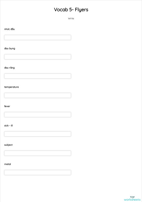 Vocab 5- Flyers. Interactive worksheet | TopWorksheets