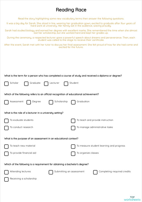 Reading Race. Interactive worksheet | TopWorksheets