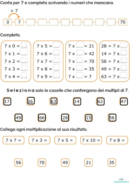 Tabellina del 7. Scheda interattiva | TopWorksheets