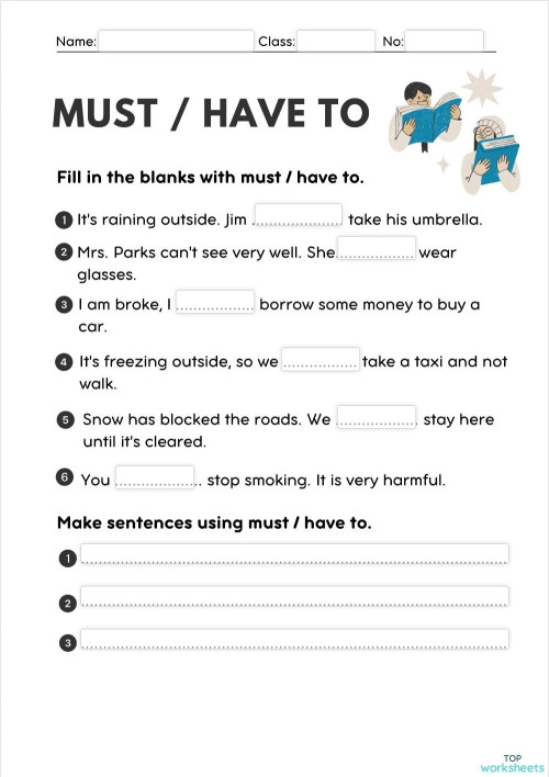 must / have to. Interactive worksheet | TopWorksheets