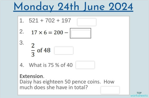 5 A Day 24/6/24. Interactive worksheet | TopWorksheets