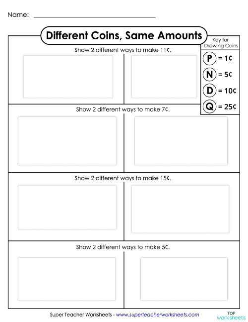 Drawing Coins Different Ways. Interactive worksheet | TopWorksheets