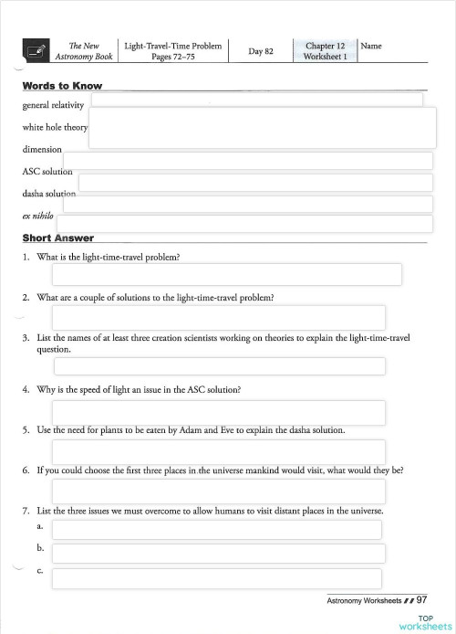 Chapter 12: Light-Travel-Time Problem Worksheet 1 Pg 97-98. Interactive ...