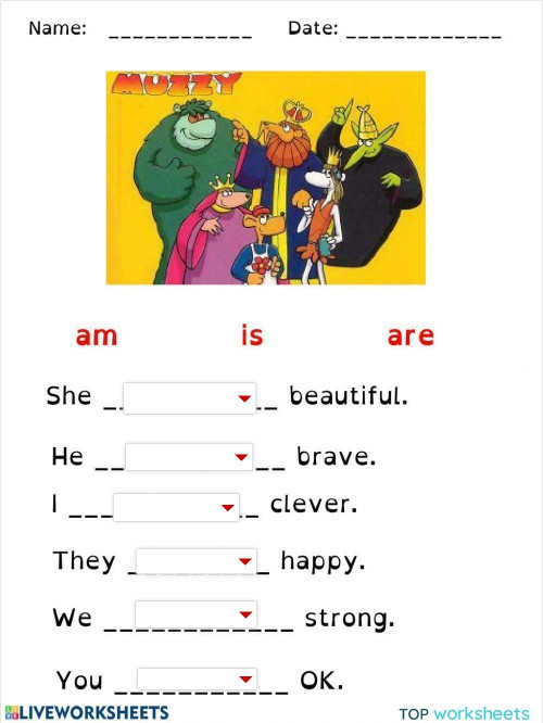 Am, is, are. Interactive worksheet | TopWorksheets