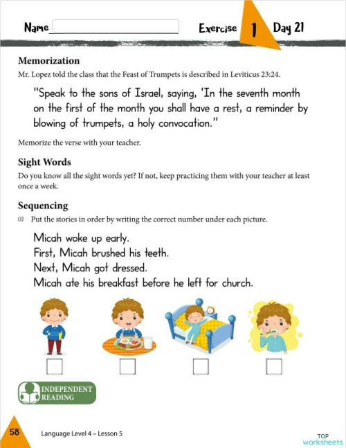 Lesson 5: Sequencing Pg 58. Interactive worksheet | TopWorksheets