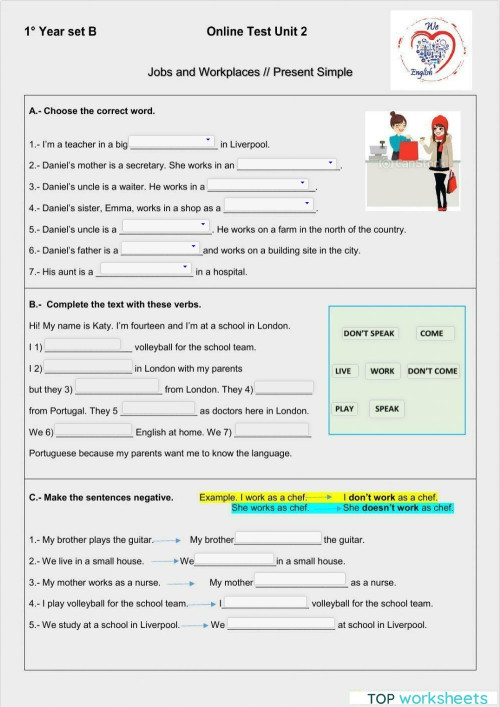 Jobs-Workplaces- Present Simple. Interactive worksheet | TopWorksheets