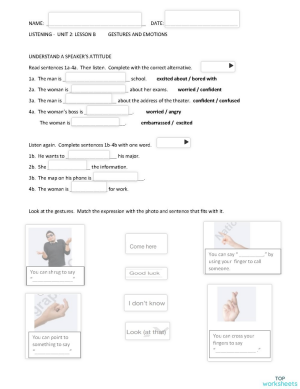 LISTENING - GESTURES. Interactive worksheet | TopWorksheets