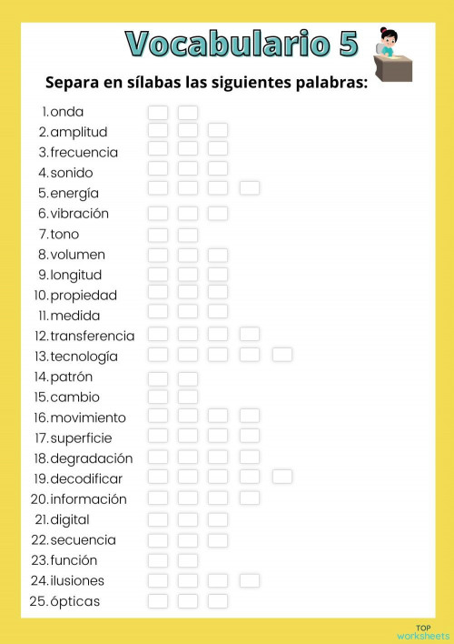 Vocabulario 5. Ficha interactiva | TopWorksheets
