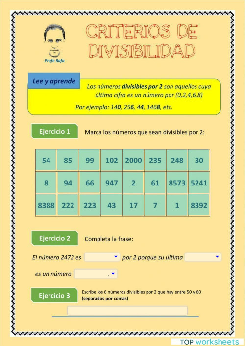 Números divisibles por 2. Ficha interactiva | TopWorksheets