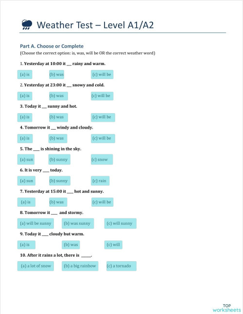 Weather Test. Interactive worksheet | TopWorksheets