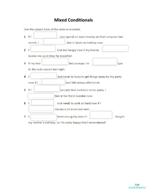 Mixed Conditionals. Interactive worksheet | TopWorksheets