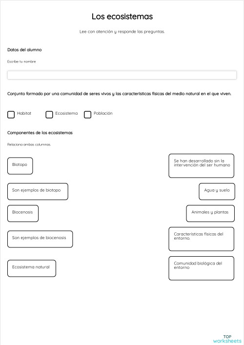 Los ecosistemas. Ficha interactiva | TopWorksheets