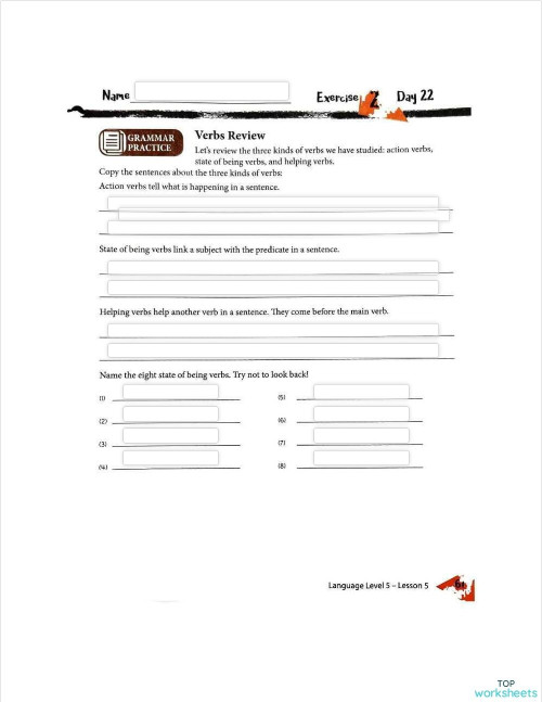 Lesson 5: Verb Review Pg 61-63. Interactive worksheet | TopWorksheets