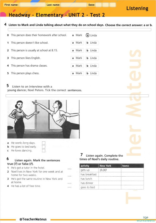 Headway - Elementary - UNIT 2 - Test 2 - Listening. Interactive ...