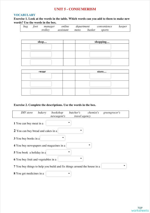 Vocabulary: interactive worksheets and online exercises | TopWorksheets